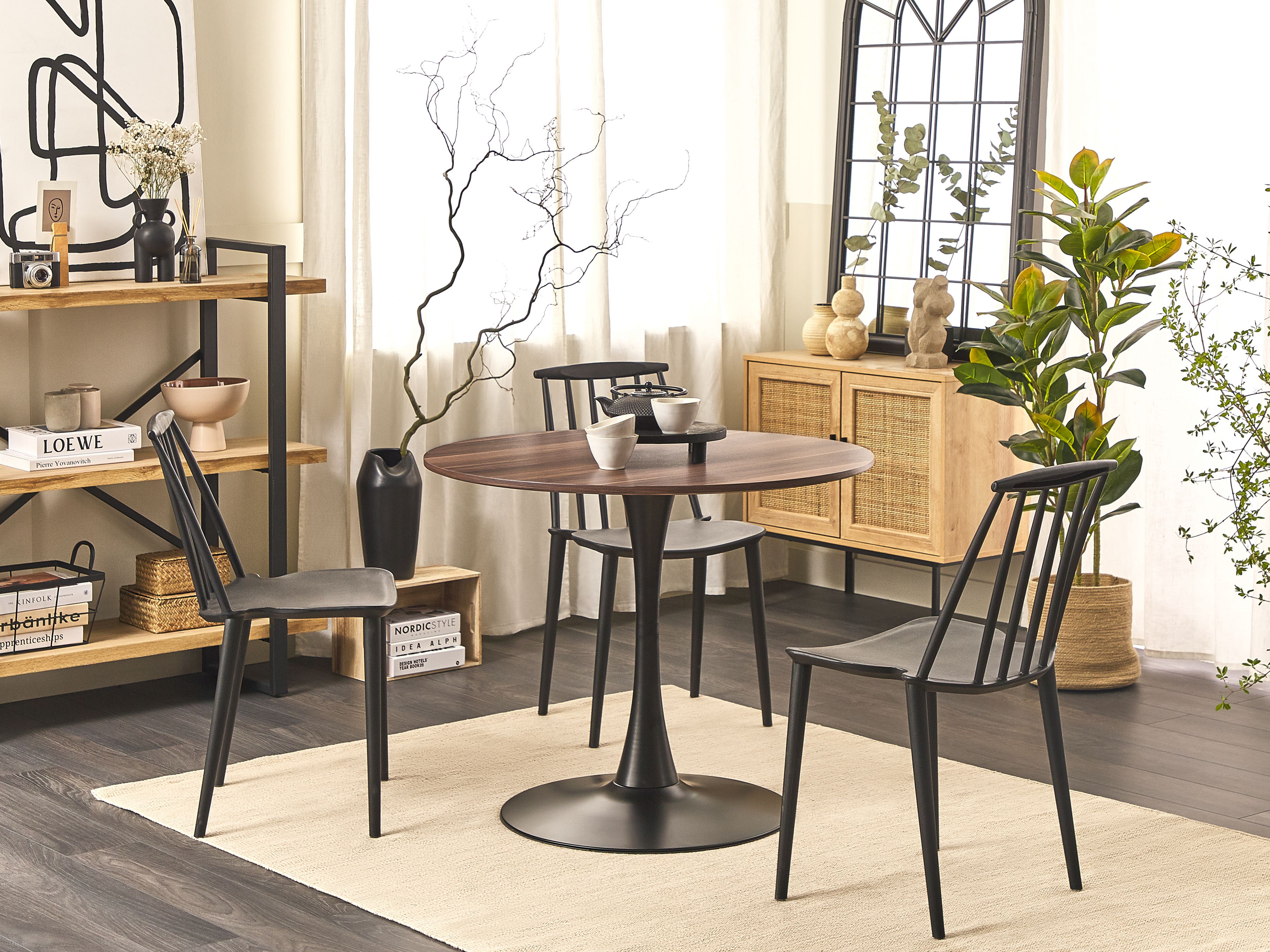 Rundt Spisebord med Mørkt Træ og Sort ø 90 cm BOCA | Beliani.dk